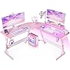 Amazon.com: MOTPK Pink Gaming Desk with LED Lights, Carbon Fiber L ...