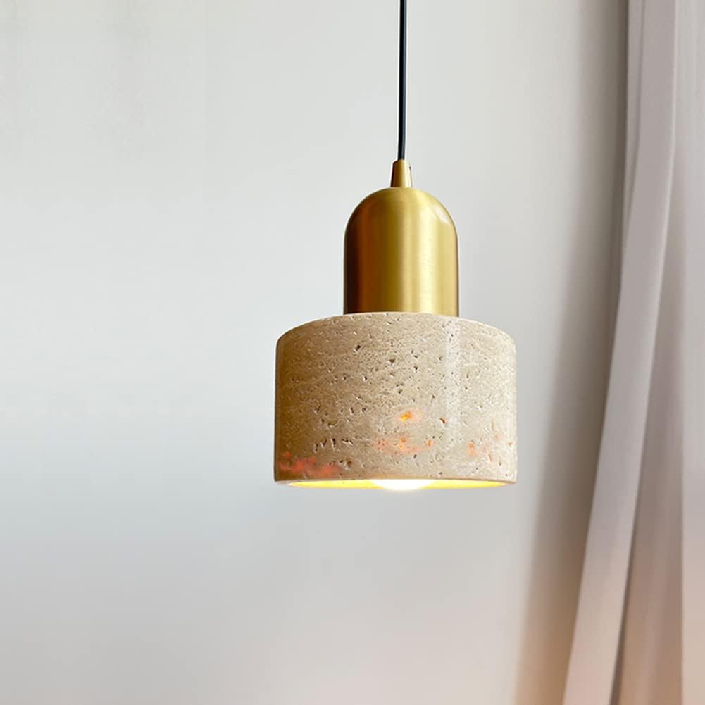 OTTOSON Natural Stone Shade Cylinder Pendant Light Gold Mini Pendant ...
