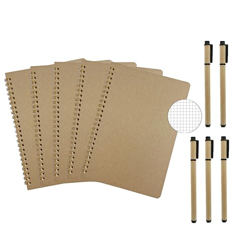 AOU 5-Pack Graph Paper Spiral Notebook with 100gsm Thick Paper, Hard ...