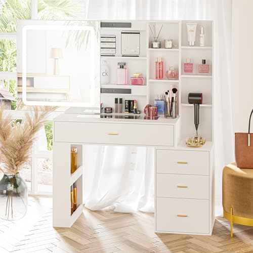 Amazon.com: VoirStar Vanity Desk Set with Lighted Mirror, Glass Top ...
