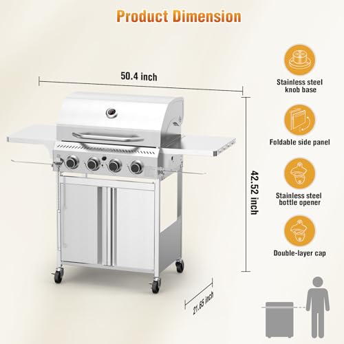 R.W.FLAME 4-Burner Gas Grill, Propane Grill with Folding Side Tables ...