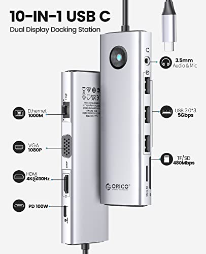 USB C Docking Station Dual Monitor, ORICO 10 in 1 Laptop Docking ...