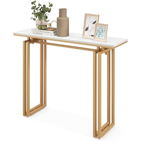 COSTWAY Konsolentisch schmal, Flurtisch Marmor Optik, Beistelltisch mit ...