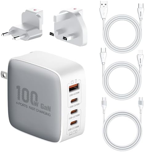 Amazon.com: 100W USB C Charger, 4-Port PD USB Power Adapter, GaN USB C ...