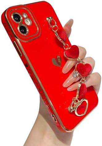 Amazon.com: Caseative for iPhone 11 Case,Cute Plating Love Heart Wrist ...