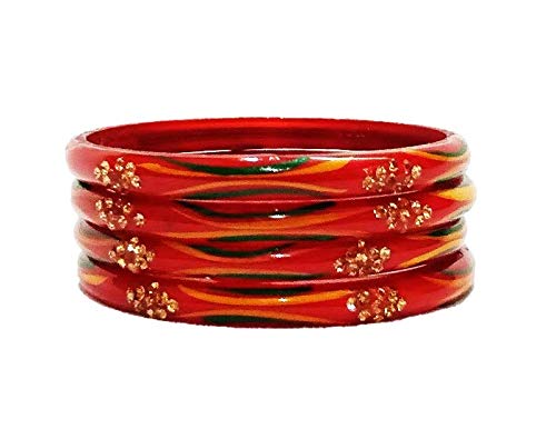 Buy Oneness Red Colour Bangles/Kade With Golden Stone For Women & Girls ...