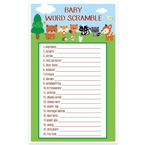 Amazon.com: Woodland Animals Word Scramble Baby Shower Game : Handmade ...