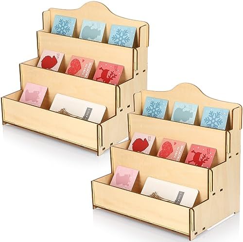 Amazon.com: Geetery 2 Pcs 3 Tier Greeting Card Display Stand Wooden ...