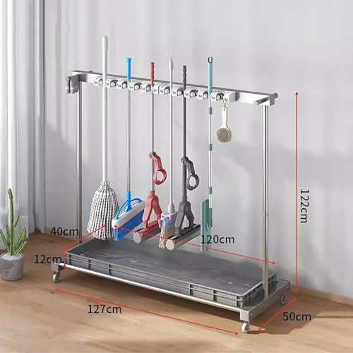 Mop And Broom Rack, Stainless Steel Mop Drain Rack, Mobile Cleaning ...