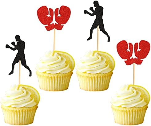Amazon.com: 36 Pack Boxing Player Cupcake Toppers Glitter Boxing Gloves ...