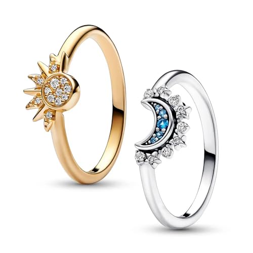 Amazon.com: 925 Sterling Silver Celestial Sun and Moon Ring Set ...