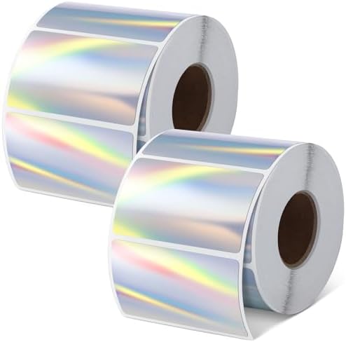 Amazon.com : Kosiz 1000 Labels/ 2 Rolls Holographic Thermal Sticker ...