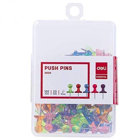 deli W0030 Colorful Push Pin, 23mm, 100pcs, Thumb Tacks, Notice Board ...