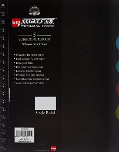 MATRIX By fbb BILT Single Ruled 5 Subject Notebook -B5, 70 GSM, 300 ...