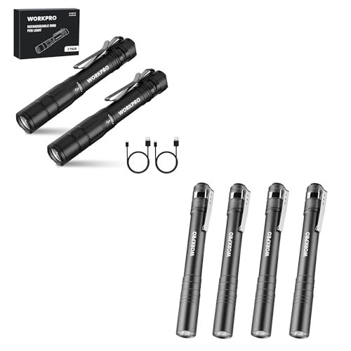 WORKPRO 2 Pack Rechargeable Pen Light & 4 Pack Pen Light (Batteries ...