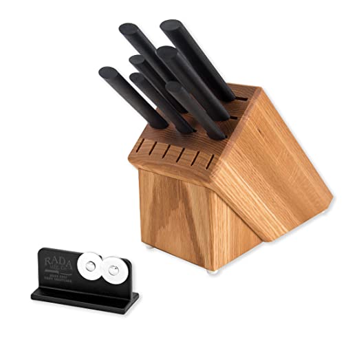 RADA Essential Oak Block Set of 8 Black Handled Knives With Knife ...