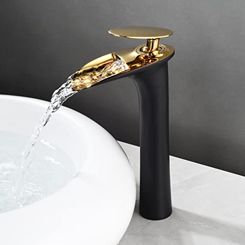 YAGJIA Bathroom Tap Black Gold Waterfall Washbasin Tap High Tap ...