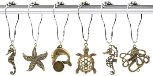 Amazon.com: INSYOHO Beach Shower Curtain Hooks 12 Pcs - Ocean Shower ...
