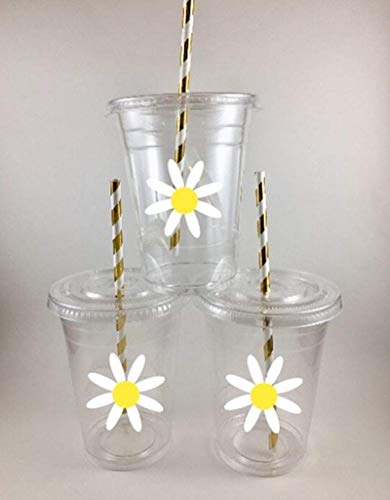 Amazon.com: Daisy Party Cups Set 12 Disposable Lids Straws Daisies ...