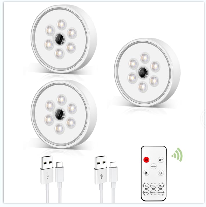 naver LED Puck Lights, Wireless Motion Sensor 3 Colors Under Cabinet ...
