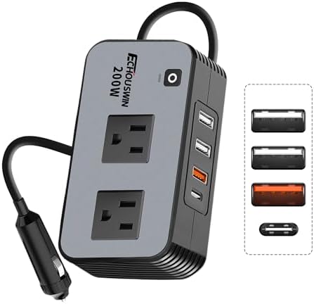 Amazon.com: Echouswin 200W Car Power Inverter, 12V DC to 110V AC Car ...