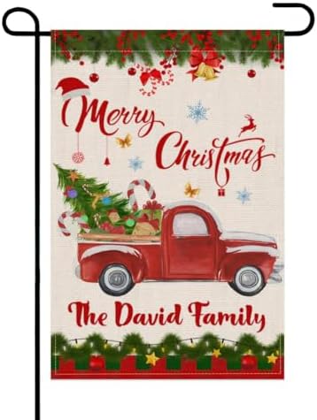 Personalized Merry Christmas Red Truck Garden Flag 12x18 Inch Vertical ...