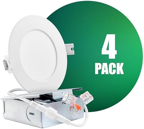 QPLUS 4 Pack 4-Inch Ultra Thin LED Recessed Light with Junction Box ...