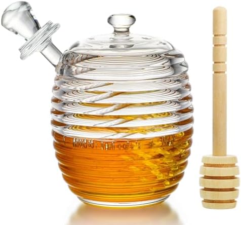 Amazon.com: SlZKADY Honey Jar with Dipper and Lid,Glass Honey Pot ...