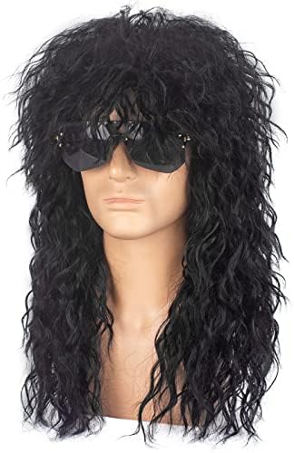 Amazon.com: BEAUEXE 80S Long Curly Black Rocker Costume Wig Heavy Metal ...