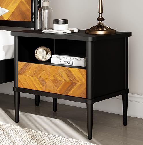 Amazon.com: Howizz Lenia Solid Wood Nightstand with Drawer & Open ...