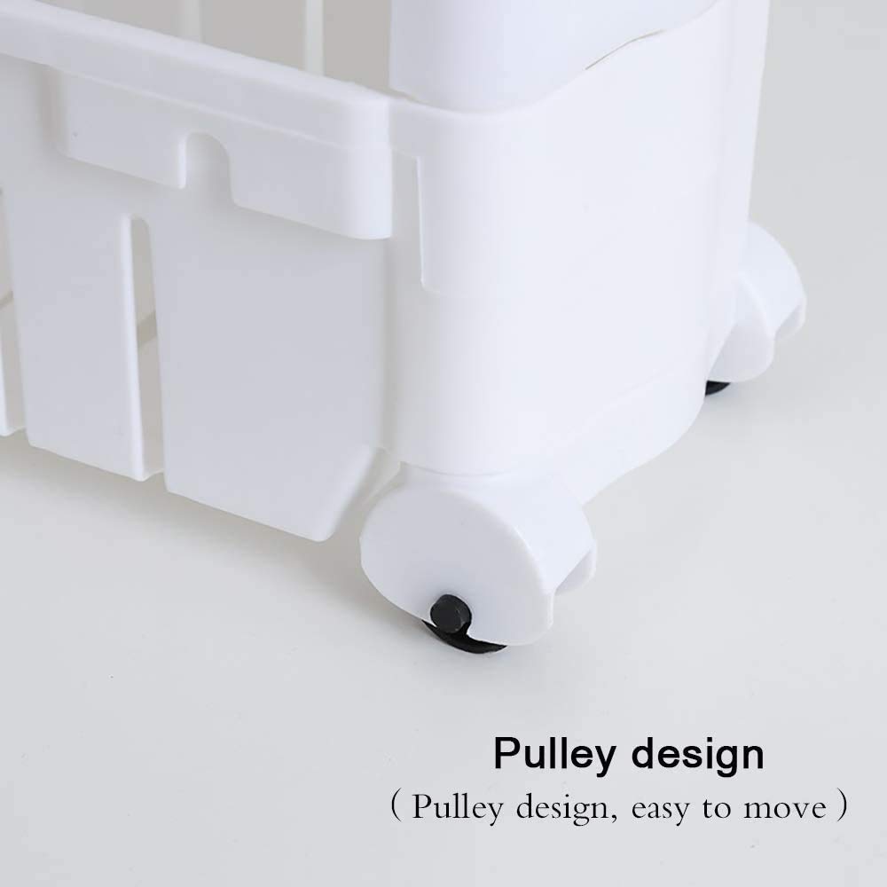 4 Tier Adjustable Plastic Storage Rack Shelf with Wheels, White ...