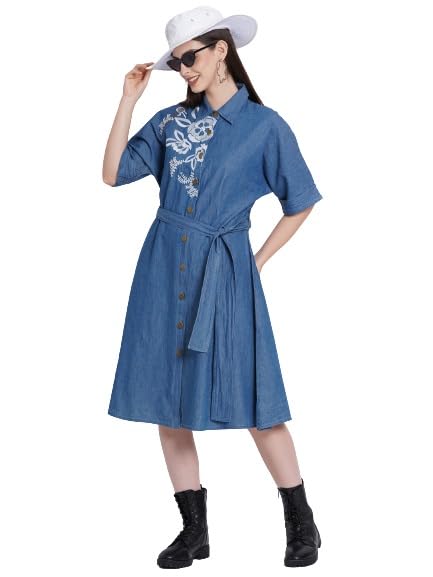 Buy Hi-Fashion Embroidered Banded Neck Neck Dress For Women Causal Wear ...