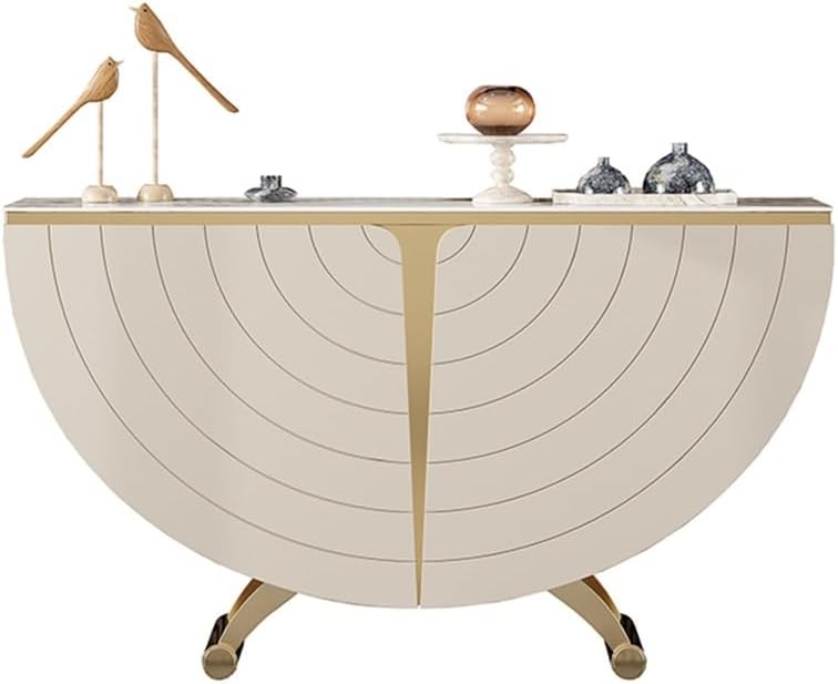 Modern Narrow Faux Marble Console Table with Semicircular Cabinet for ...