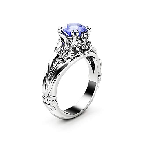 Amazon.com: Tanzanite Engagement Ring Solitaire Flower Ring 14K White ...