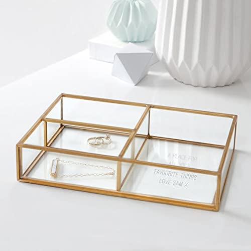 HUWIX™ Rectangular Glass Tray with Rim and Glass Base, Makeup Partition ...