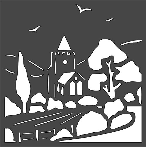 Kachi Pencil Art & Craft Layering Stencil, Village Town Countryside 8X8 ...