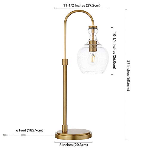 Henn&Hart 27" Tall Arc Table Lamp with Glass Shade in Brushed Brass ...