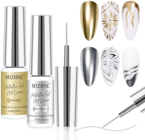 Amazon.com : MIZHSE Metallic Gel Liner for Nail Art 7ML - Gold & Silver ...