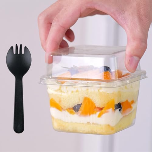 Amazon.com | YOIYINI 25Pcs 10oz Mini Square Clear Dessert Cups with ...