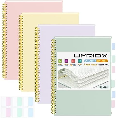 Amazon.com : 6 Pack Graph Paper Notebook 8.5" x 11", 3 Subject Spiral ...