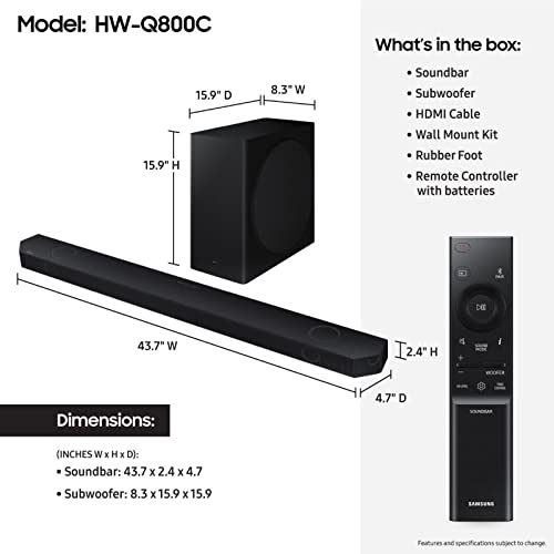 SAMSUNG HW-Q800C 5.1.2ch Soundbar w/Wireless Dolby Audio, Q-Symphony ...