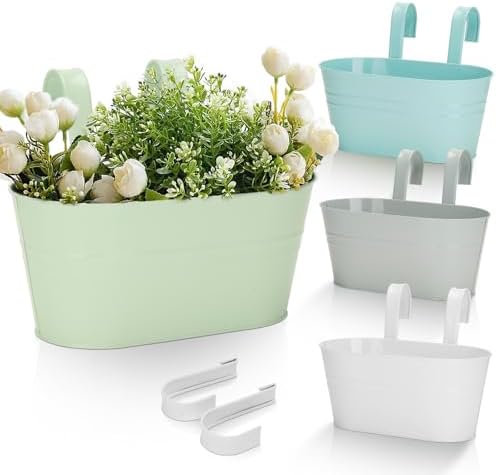 KAHEIGN 4Pcs Metal Hanging Flower Pots, 27.5cm Large Plant Pots Hanging ...