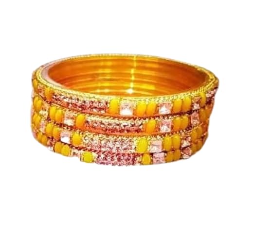 Buy SKC Fashion WOMEN BANGLES ATRIFICIAL Lac Bangles Golden Yellow ...