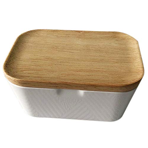 Buy WHIZZO Enamel Butter Dish Butter Box Container with Wooden Cover ...