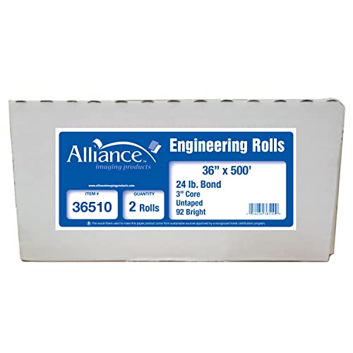 Snapklik.com : Alliance CAD Paper Rolls, 36 X 500, 92 Bright, 24lb - 2 ...