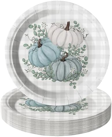 Amazon.com: AnyDesign 40Pcs Fall Paper Plates 9 Inch Retro Teal Pumpkin ...