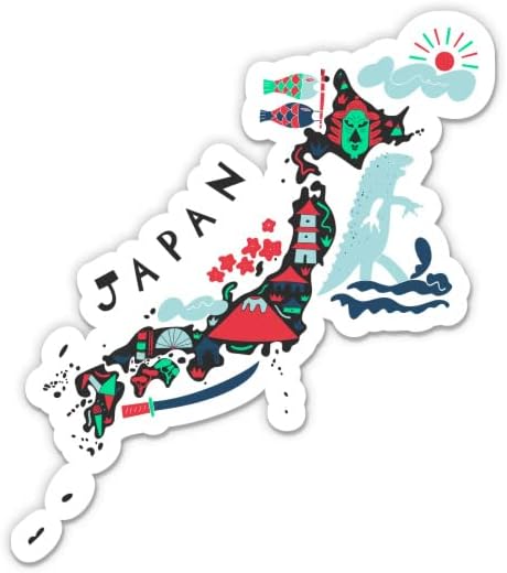 Amazon.com - Japan Travel Map Cute - 3" Vinyl Sticker - for Car Laptop ...