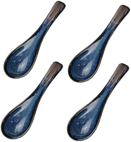 4-Piece Blue Ceramic Asian Soup Spoon Set - Japanese Style Ramen Spoons ...