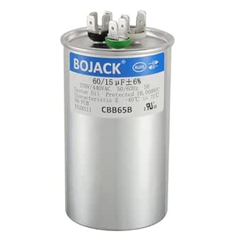Amazon.com: BOJACK 60/15 uF 60+15 MFD 370/440 VAC CBB65B Dual Run Start Round Capacitor for ...