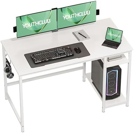 YOUTHCLUB Computer Desk, 120x60cm Office Desk with 2 Shelves, PC Desks ...